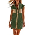 Casual Shirt Dress for Women Color Block Cap Sleeve Button Down Band ...