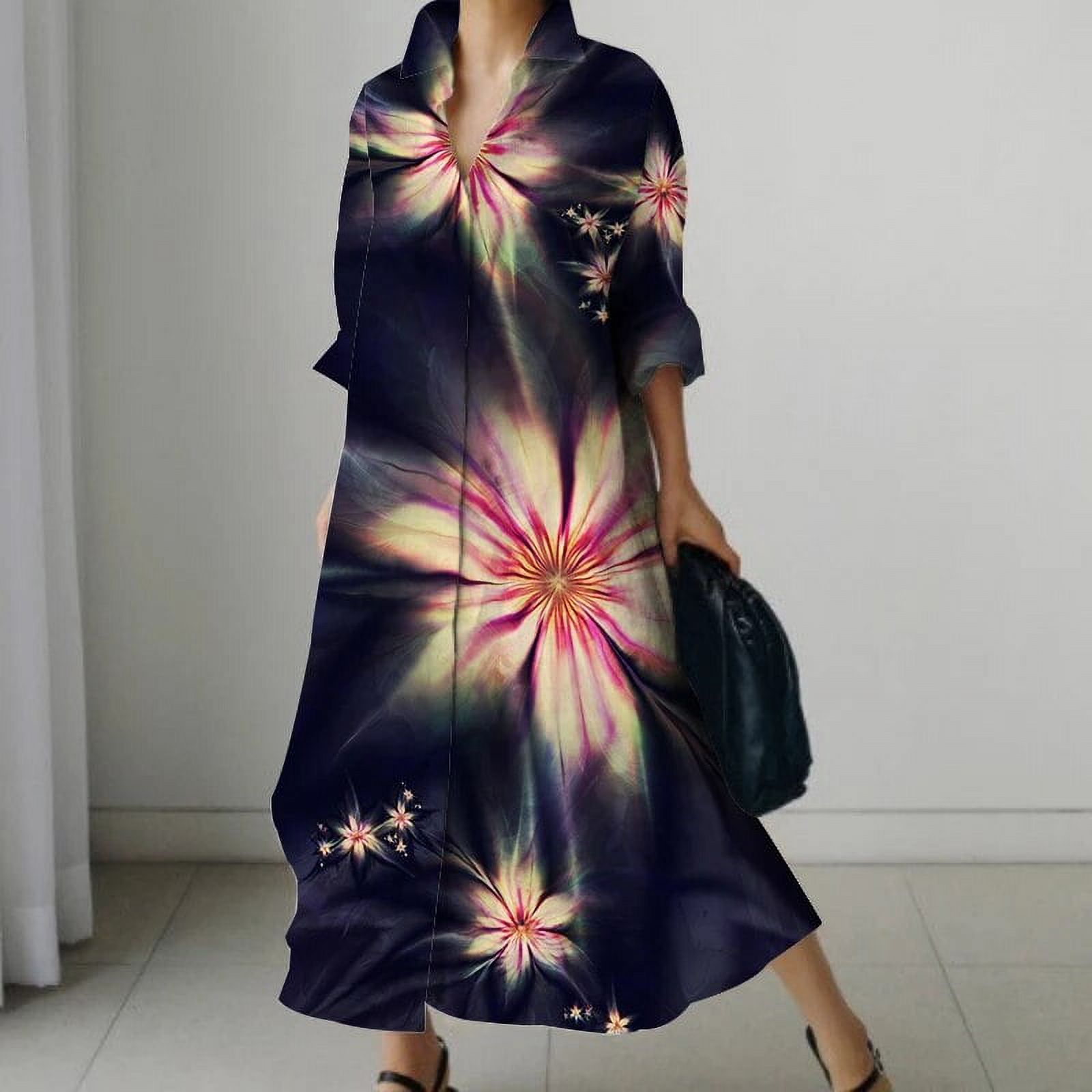 Casual Shirt Dresses Fall Women's Long Sleeve Floral Printed Pattern ...
