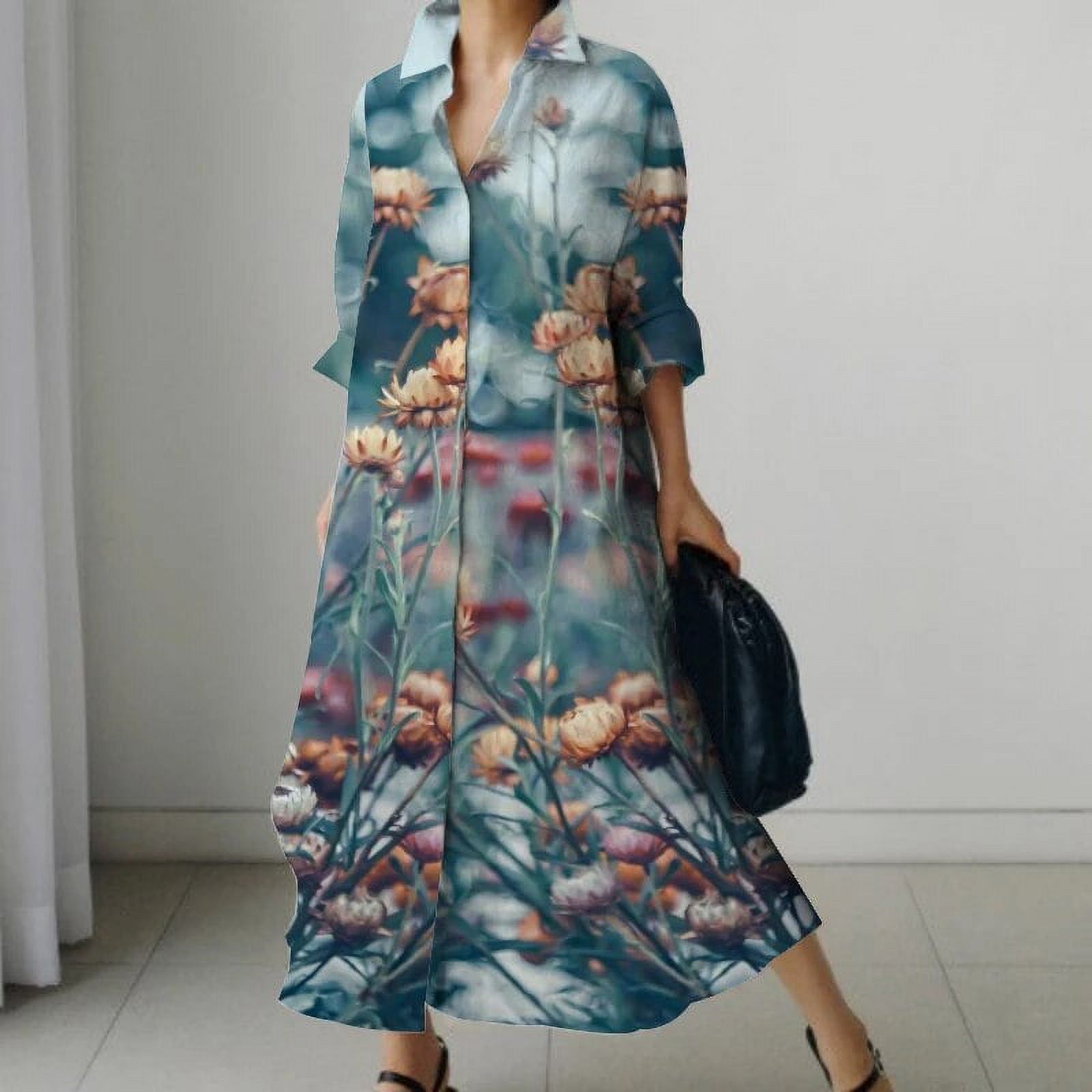 Casual Shirt Dresses Fall Women's Long Sleeve Floral Printed Pattern ...