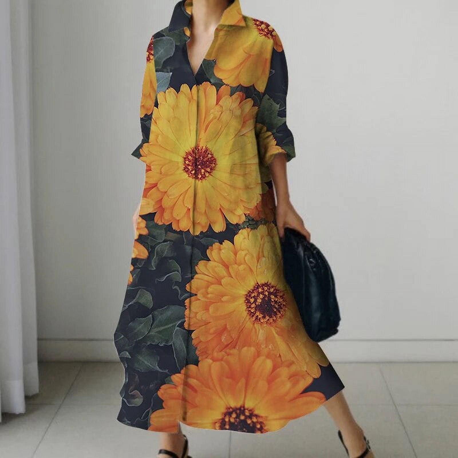 Casual Shirt Dresses Fall Women's Long Sleeve Floral Printed Pattern ...