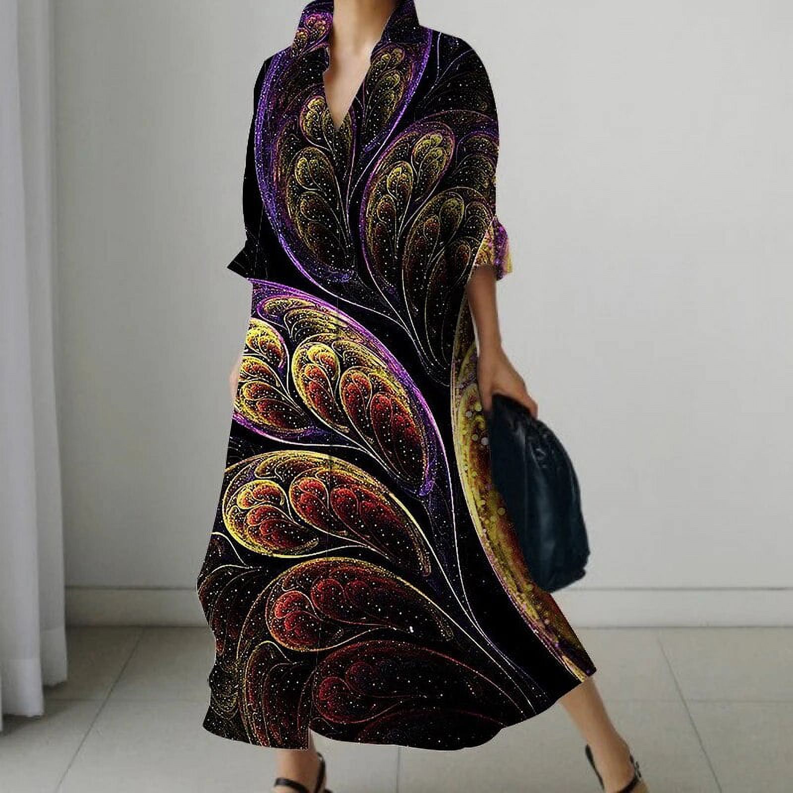 Casual Shirt Dresses Fall Women's Long Sleeve Floral Printed Pattern ...