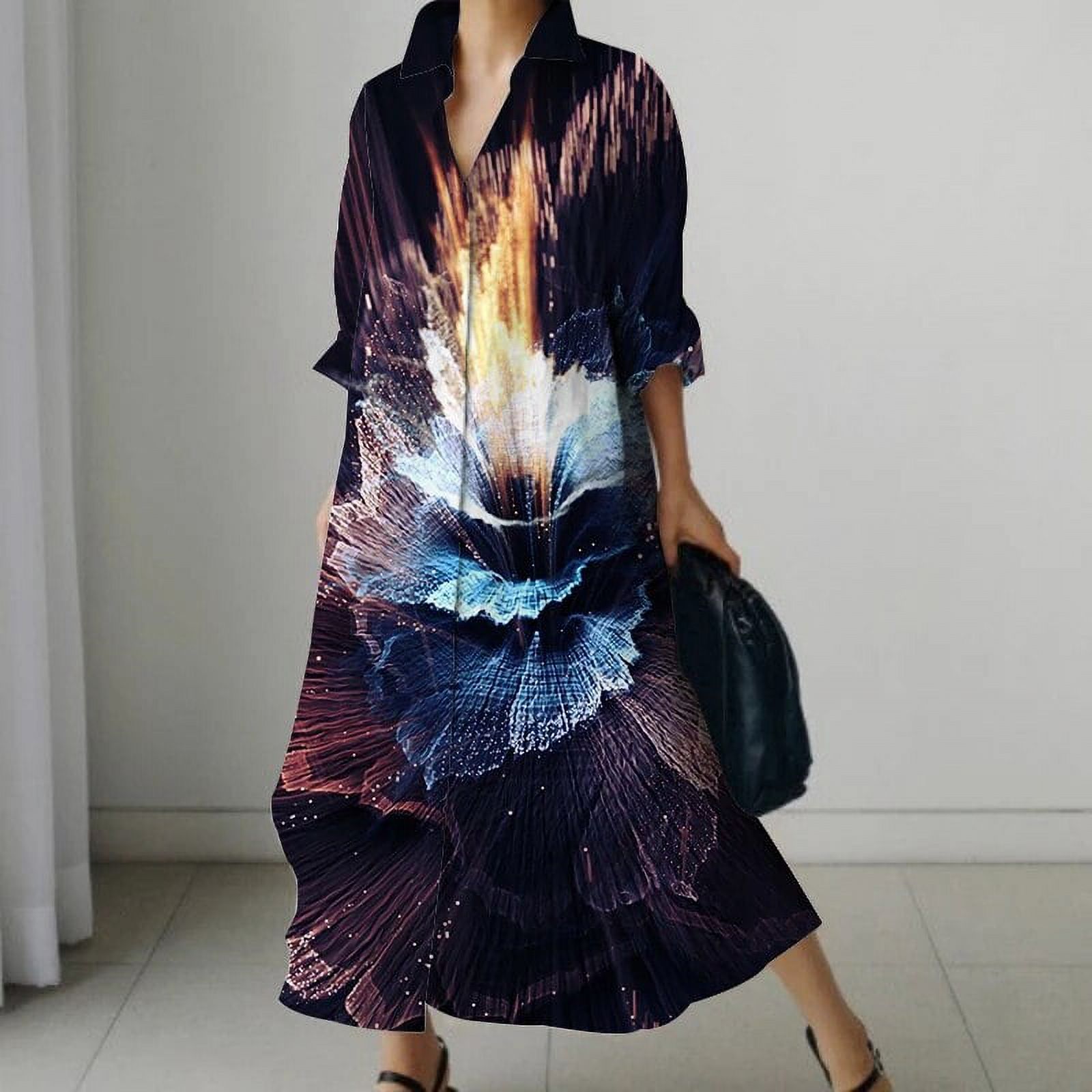 Casual Shirt Dresses Fall Women's Long Sleeve Floral Printed Pattern ...