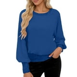 Casual Shirt for Women Knitted Elegant Long Sleeve Solid Color Round ...