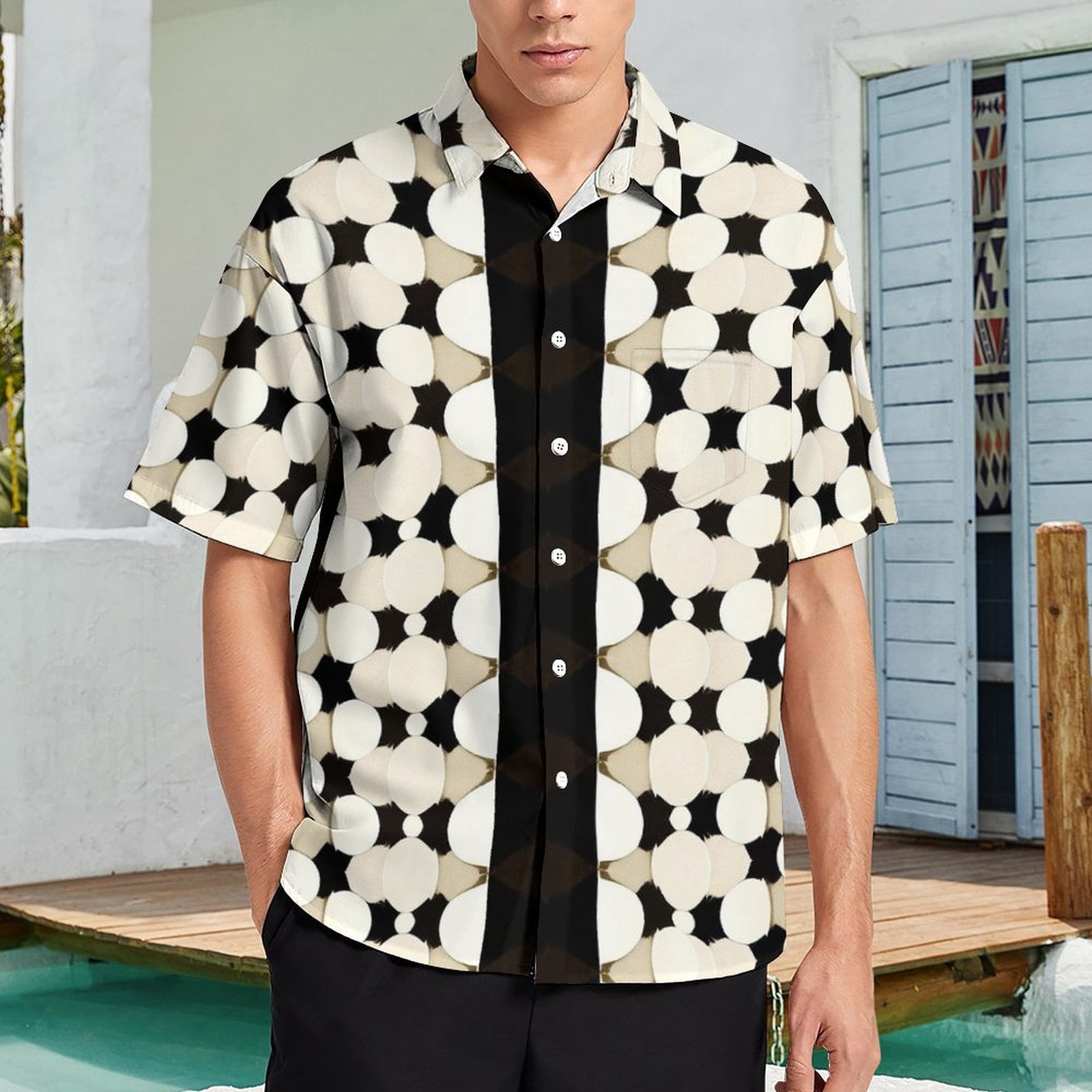 Casual Shirts Abstract Black White Oval Pattern Design Beach Shirt ...