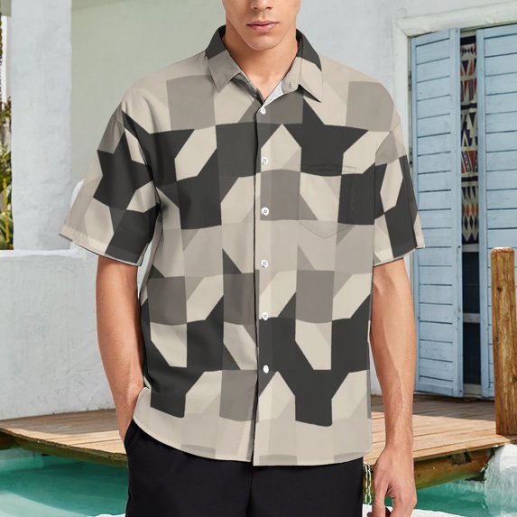 Casual Shirts Abstract Grayscale Geometric Pattern Design Beach Shirt ...