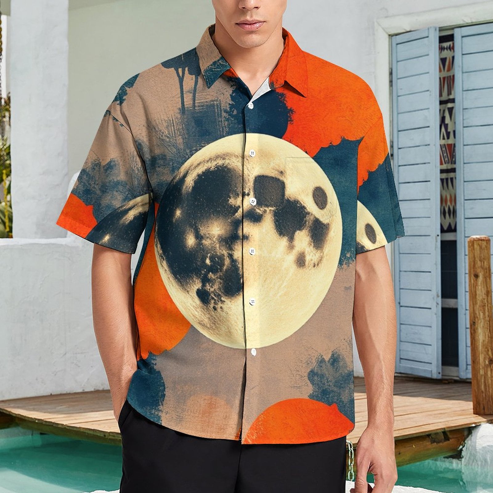 Casual Shirts Abstract Moon And Sun Design Beach Shirt Hawaiian Stylish ...