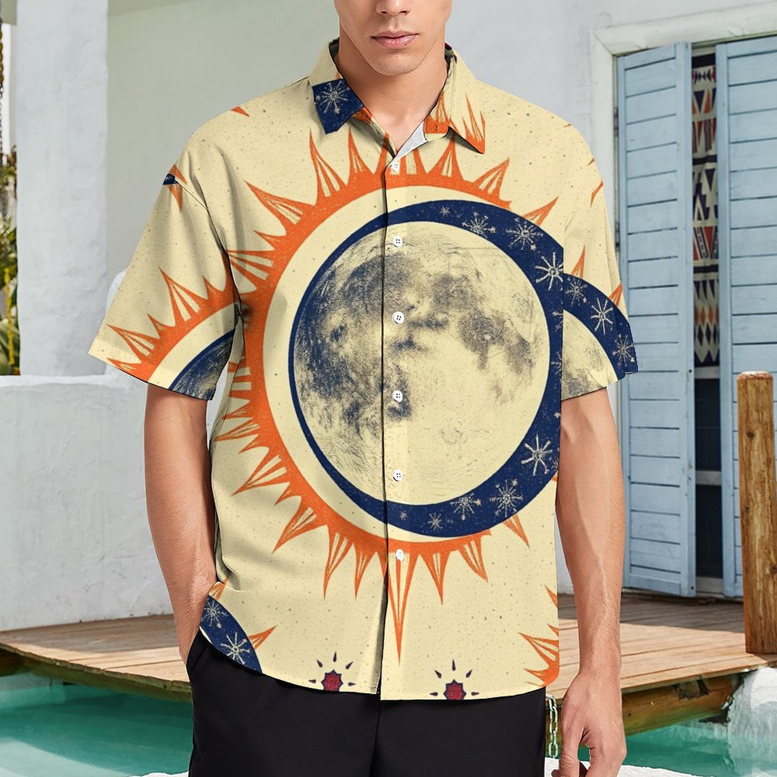 Casual Shirts Abstract Moon And Sun Design Beach Shirt Hawaiian Stylish ...