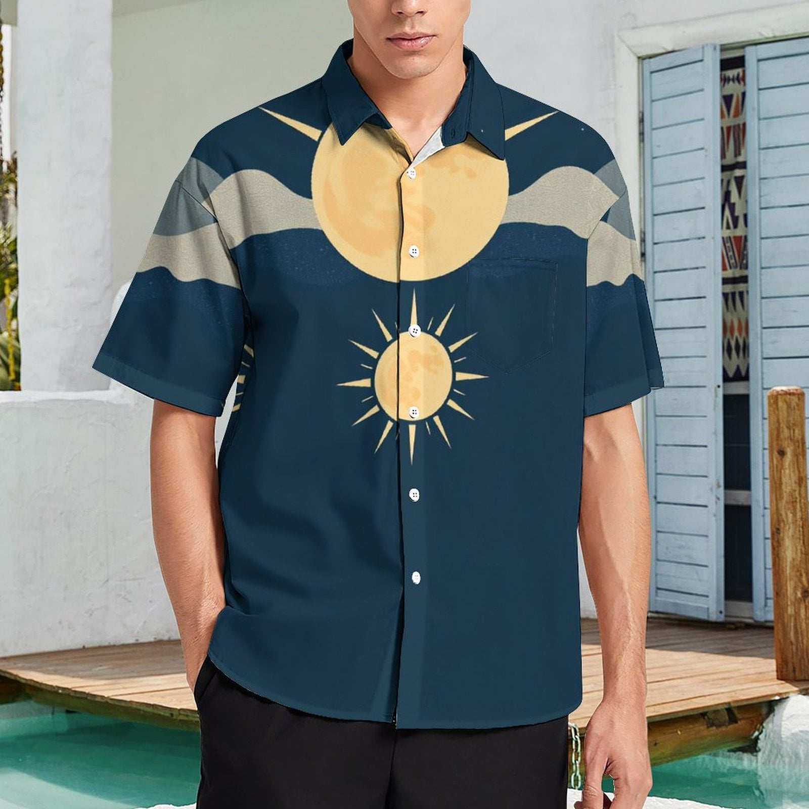 Casual Shirts Abstract Moon And Sun Design Beach Shirt Hawaiian Stylish ...