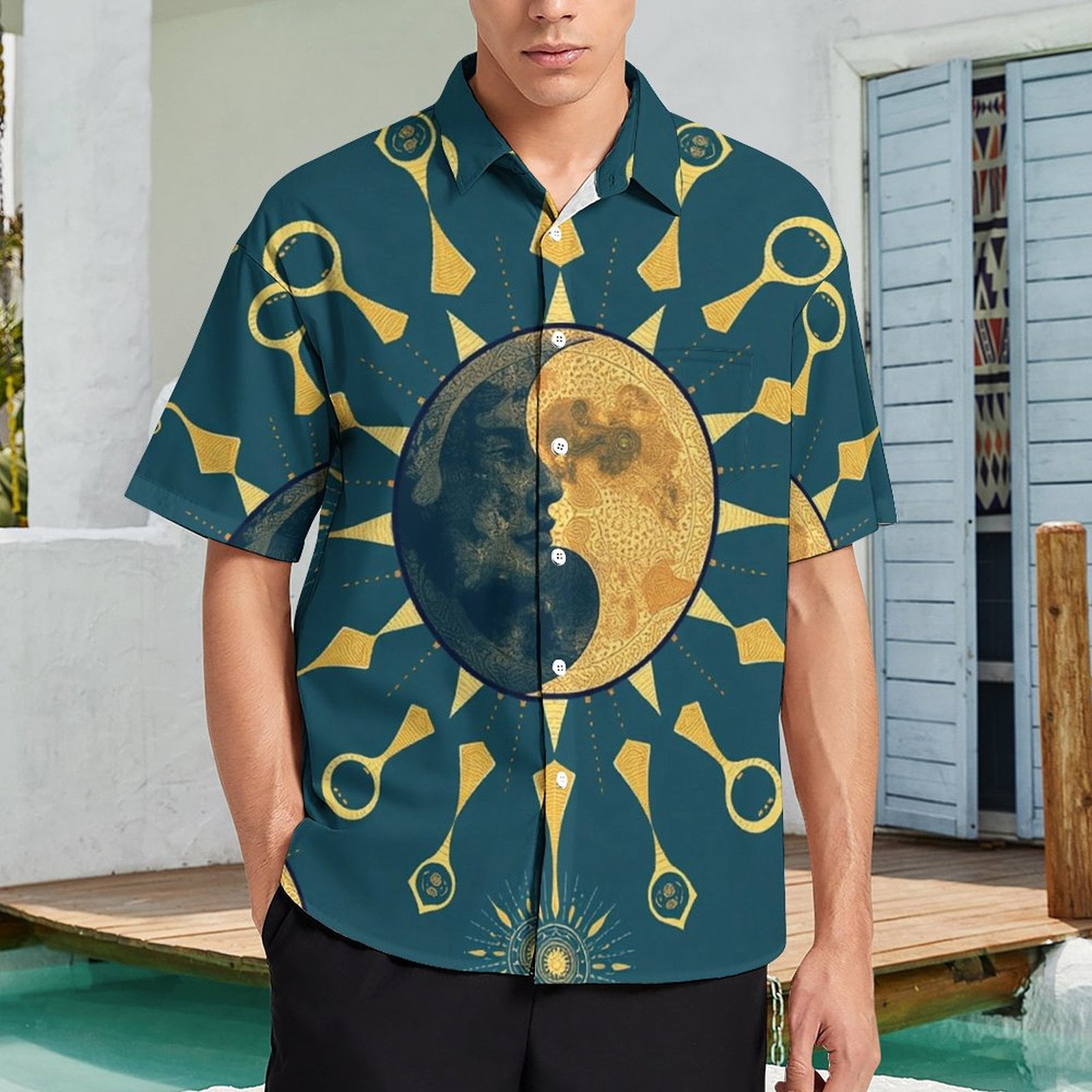 Casual Shirts Abstract Moon And Sun Design Beach Shirt Hawaiian Stylish ...