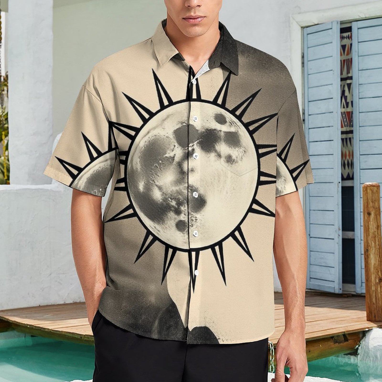 Casual Shirts Abstract Moon And Sun Design Beach Shirt Hawaiian Stylish ...