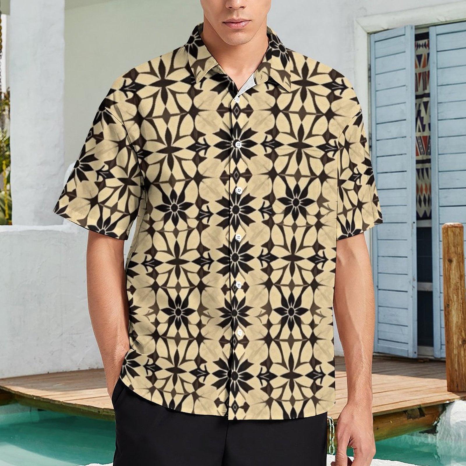 Casual Shirts Beige Background Dark Floral Pattern Repeat Design Beach Shirt Hawaiian Stylish ...