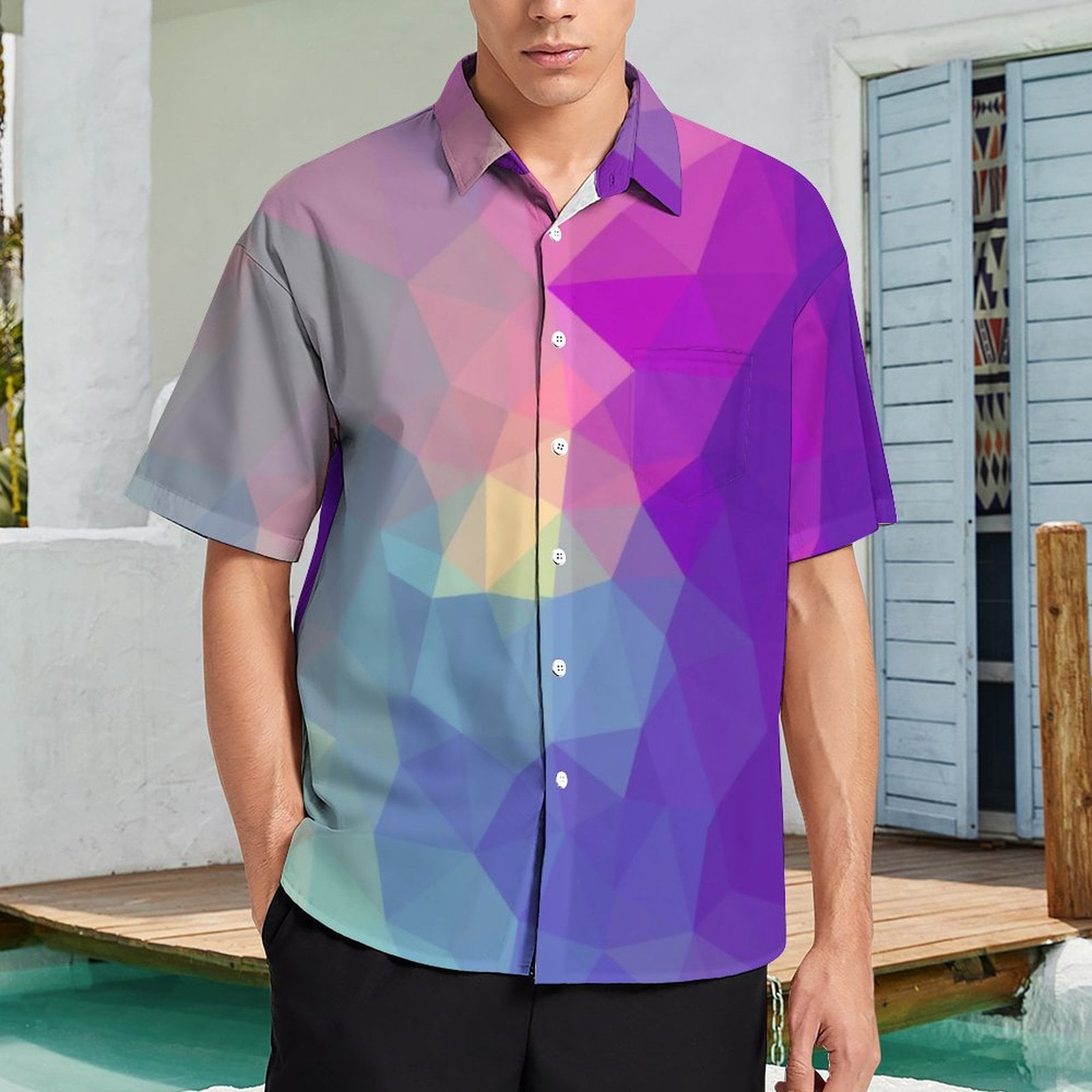 Casual Shirts Colorful Polygon Beach Shirt Hawaiian Stylish Blouses ...