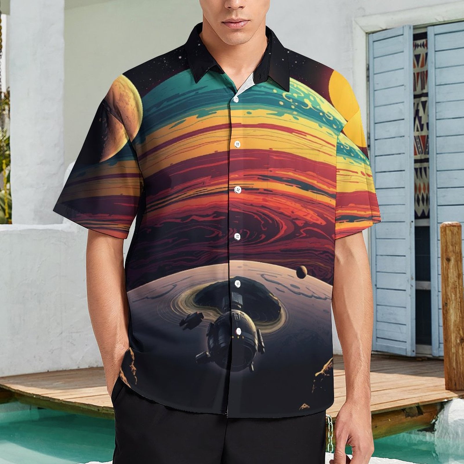 Casual Shirts Cosmic Planet Beach Shirt Hawaiian Stylish Blouses Male ...