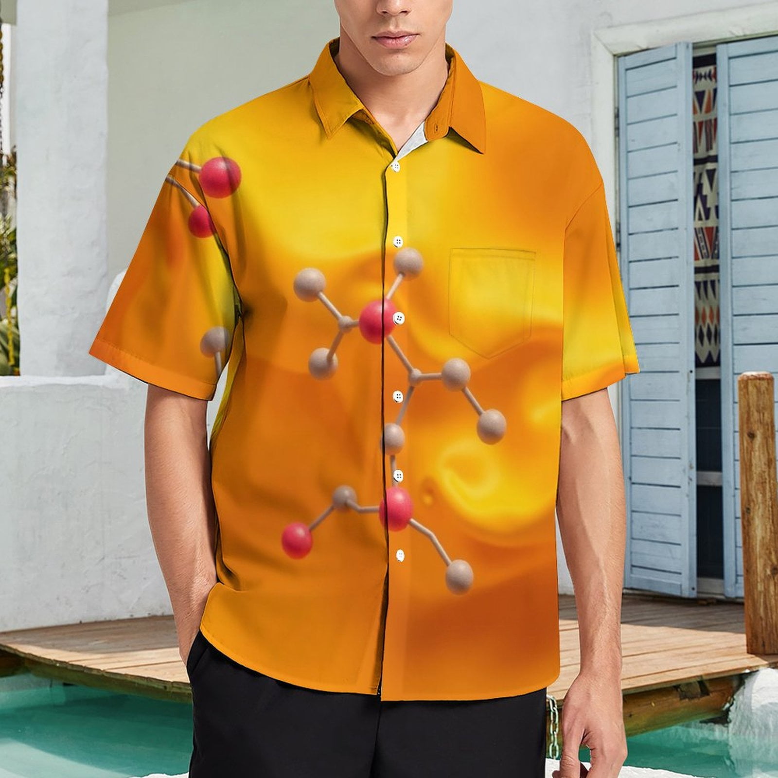 Casual Shirts Floral Serotonin And Dopamine Moleculs Pattern Beach Shirt Hawaiian Stylish ...