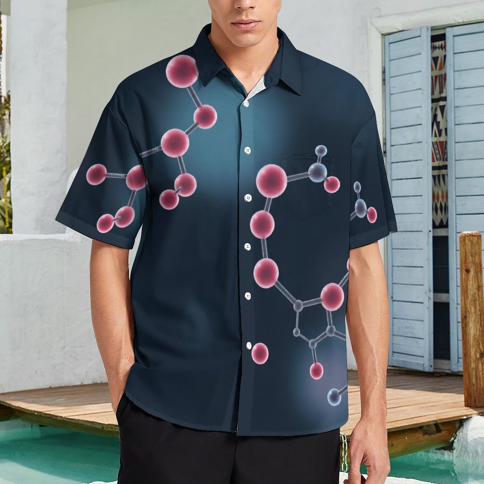 Casual Shirts Floral Serotonin And Dopamine Moleculs Pattern Beach Shirt Hawaiian Stylish ...
