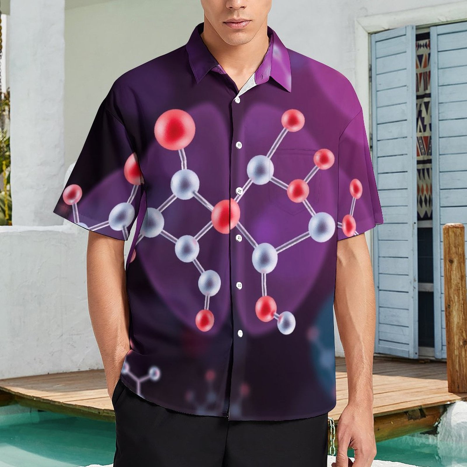 Casual Shirts Floral Serotonin And Dopamine Moleculs Pattern Beach Shirt Hawaiian Stylish ...