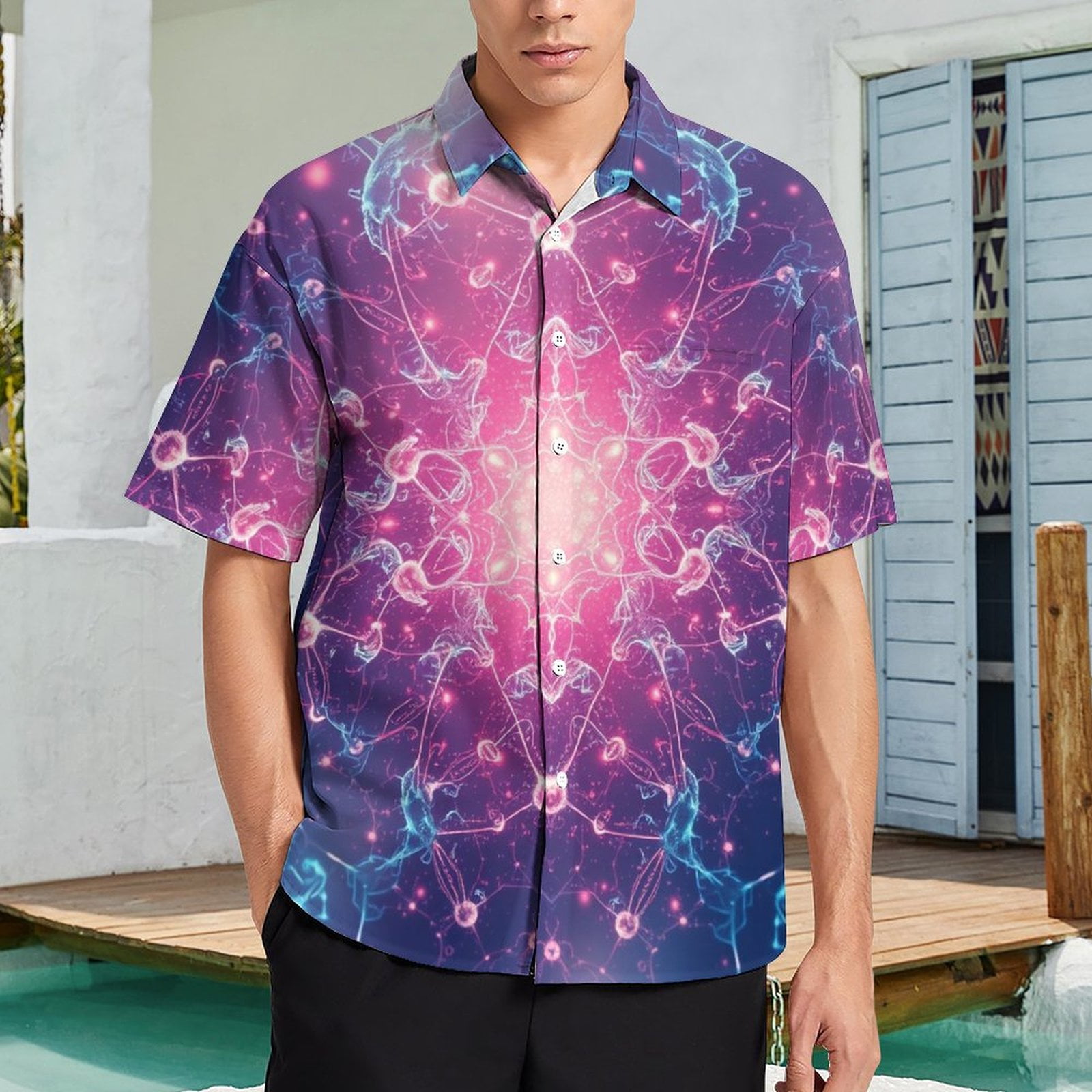 Casual Shirts Floral Serotonin And Dopamine Moleculs Pattern Beach Shirt Hawaiian Stylish ...