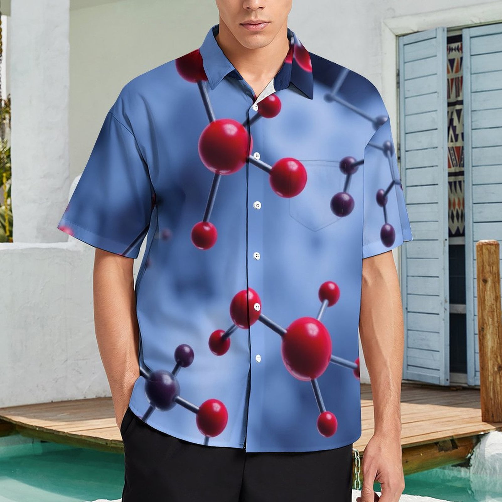 Casual Shirts Floral Serotonin And Dopamine Moleculs Pattern Beach Shirt Hawaiian Stylish ...