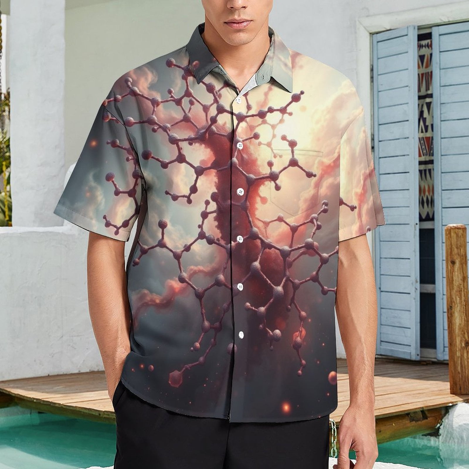 Casual Shirts Floral Serotonin And Dopamine Moleculs Pattern Beach Shirt Hawaiian Stylish ...