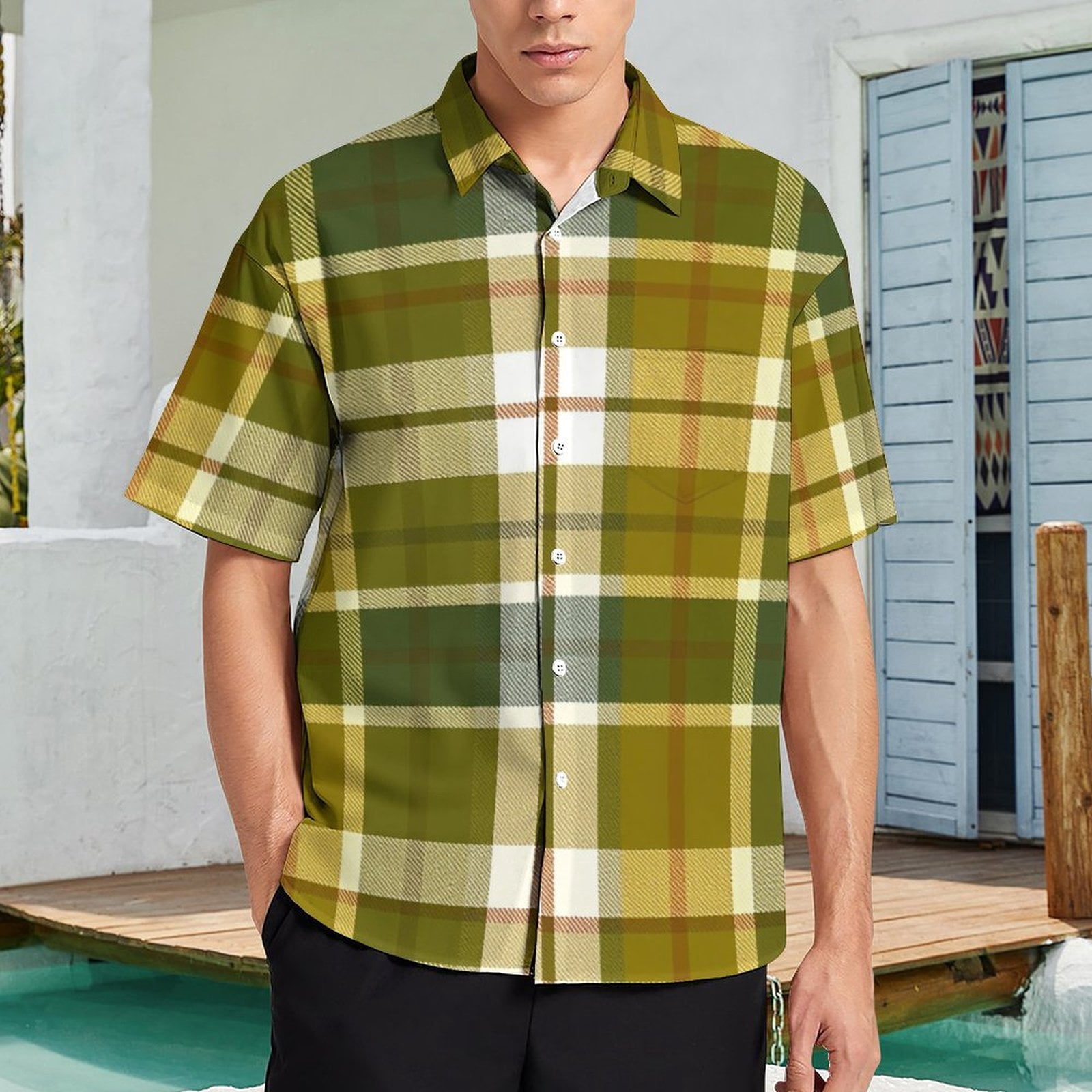 Casual Shirts Grid Stripe Pattern Beach Shirt Hawaiian Stylish Blouses ...