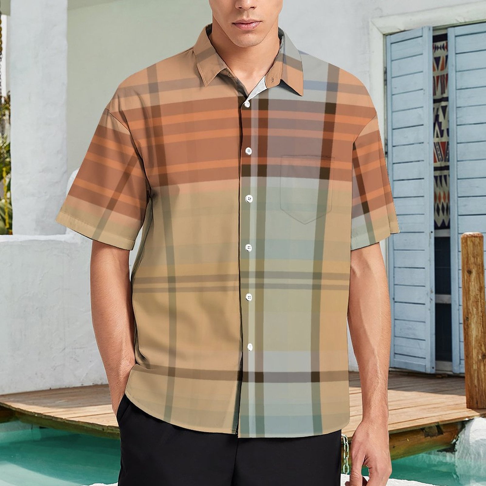 Casual Shirts Grid Stripe Pattern Beach Shirt Hawaiian Stylish Blouses ...