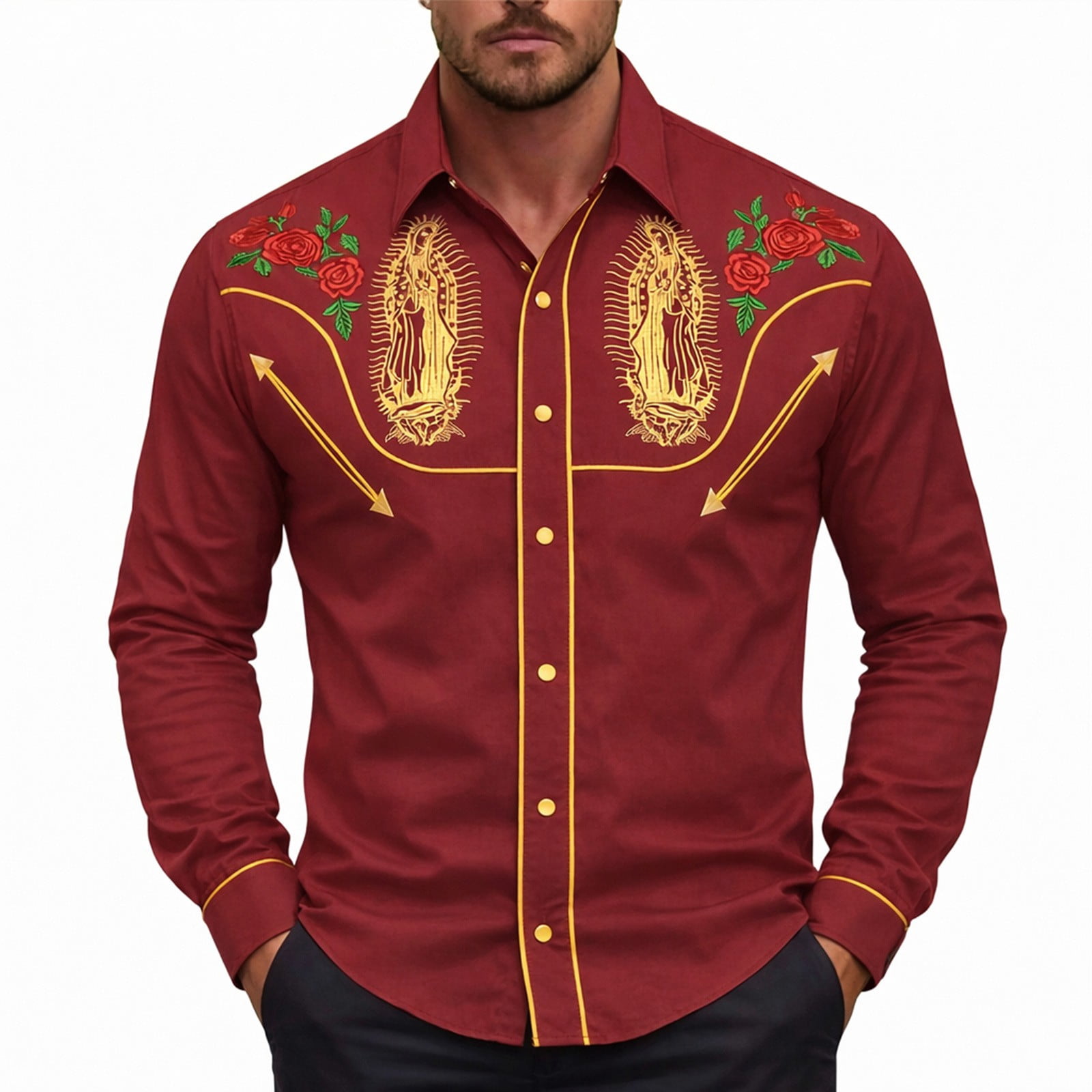 Casual Shirts for Men Men's Long Sleeve Button Down Shirt Embroidered ...