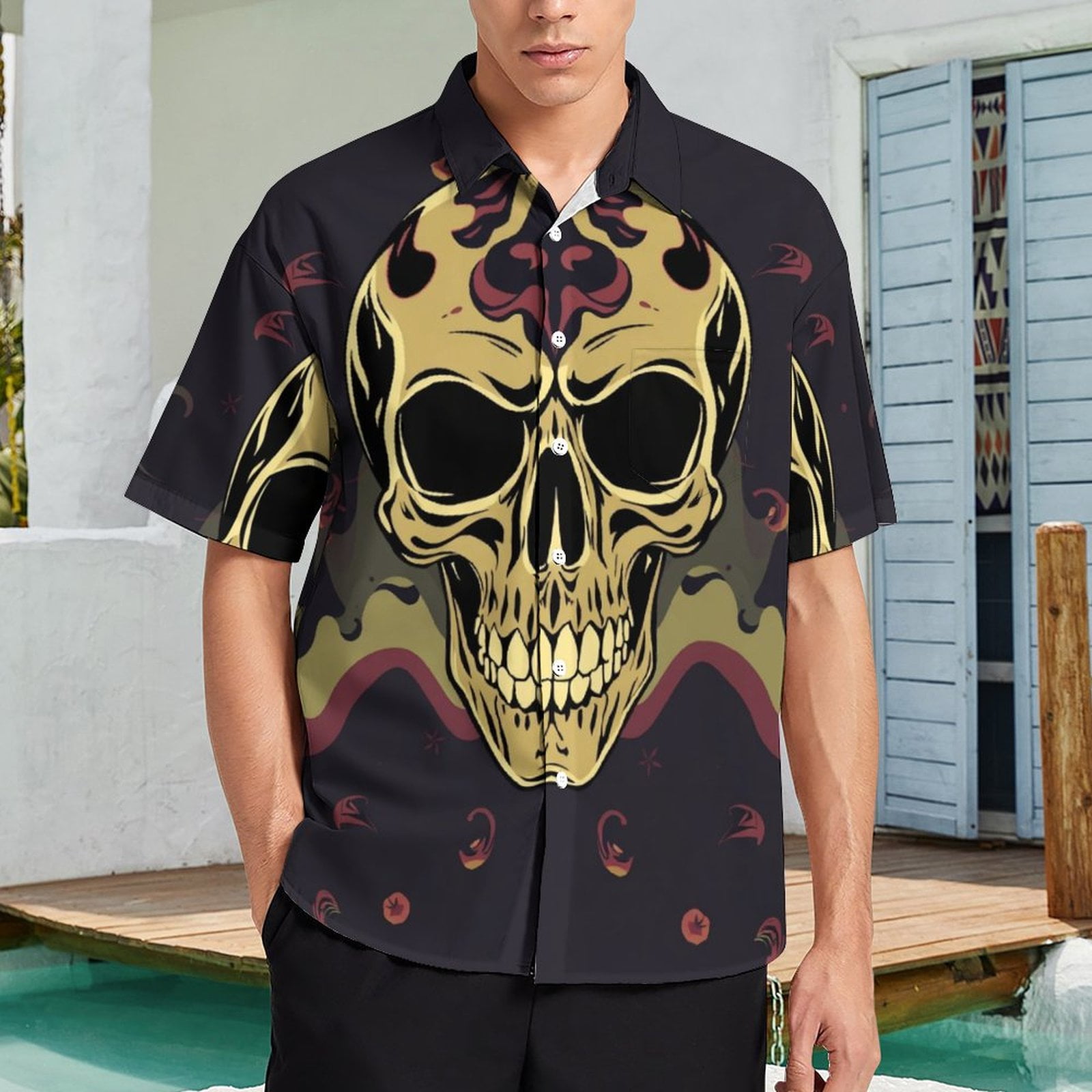 Casual Shirts Ornate Patterned Skull Design Beach Shirt Hawaiian ...