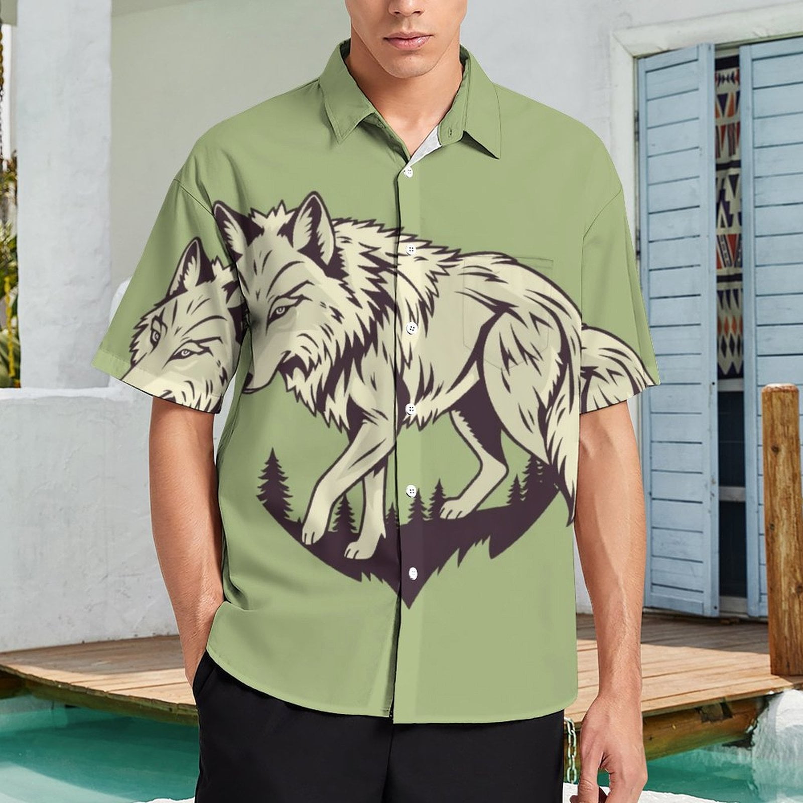 Casual Shirts Wolf Forest Design Beach Shirt Hawaiian Stylish Blouses ...