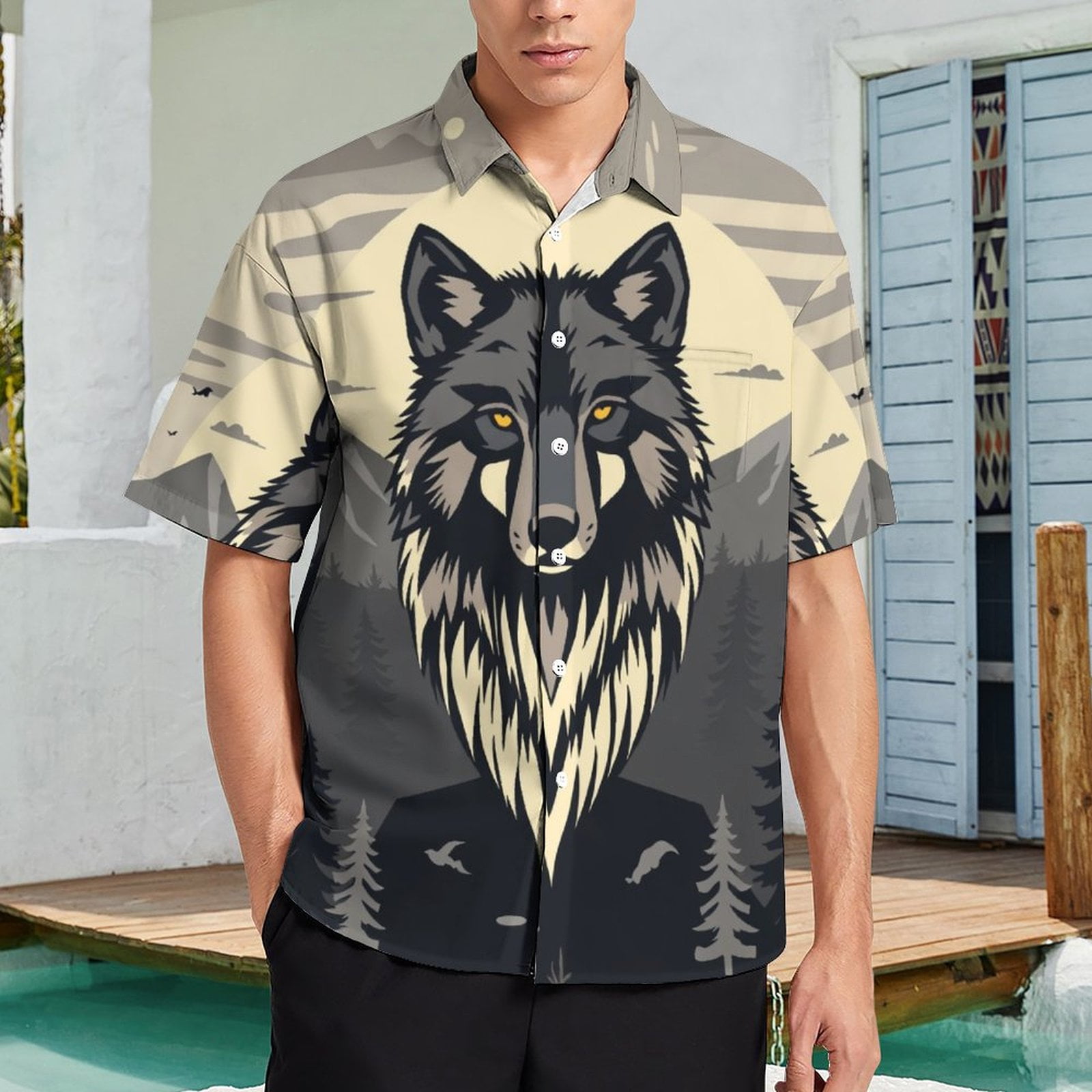 Casual Shirts Wolf Moon Mountains Beach Shirt Hawaiian Stylish Blouses ...