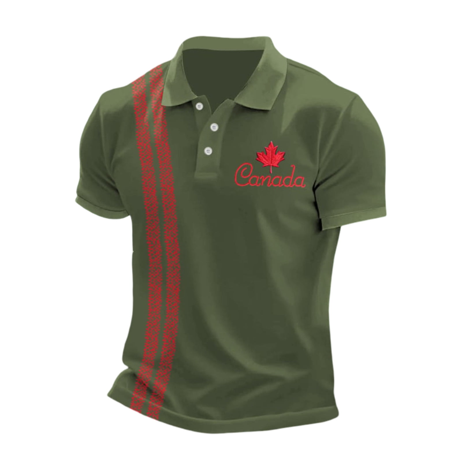 Casual Shirts for Mens Canada Flag Print Slim Short Sleeve Zip Style ...