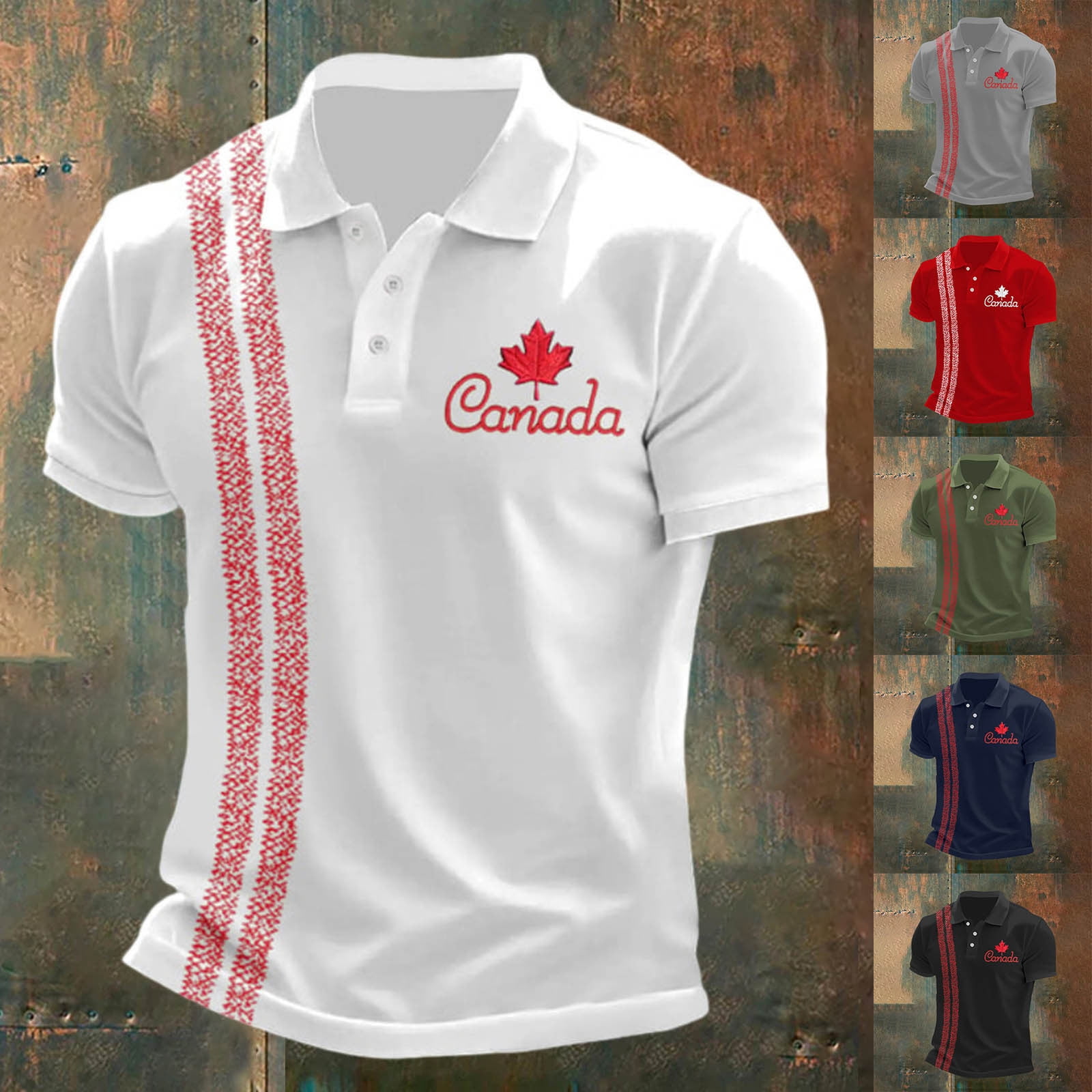 Casual Shirts for Mens Canada Flag Print Slim Short Sleeve Zip Style ...