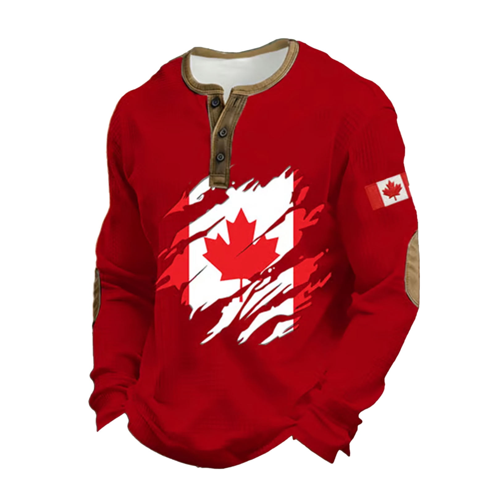 Casual Shirts for Mens Canadian Print Button Down Long Sleeve Crew Neck ...