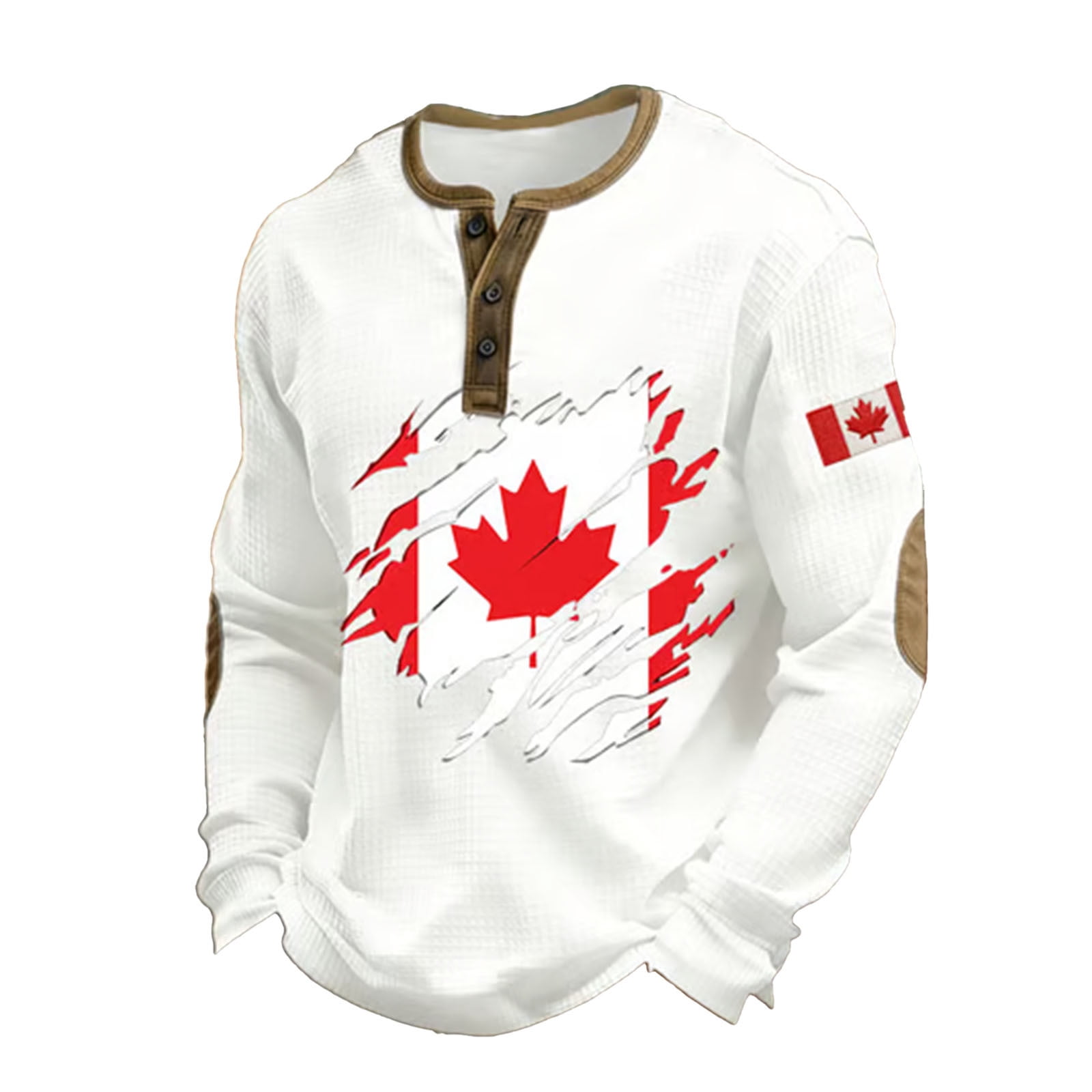 Casual Shirts for Mens Canadian Print Button Down Long Sleeve Crew Neck ...