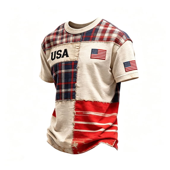 Casual Shirts for Mens Independence Day Short Sleeve Crew Neck Ribbed ...