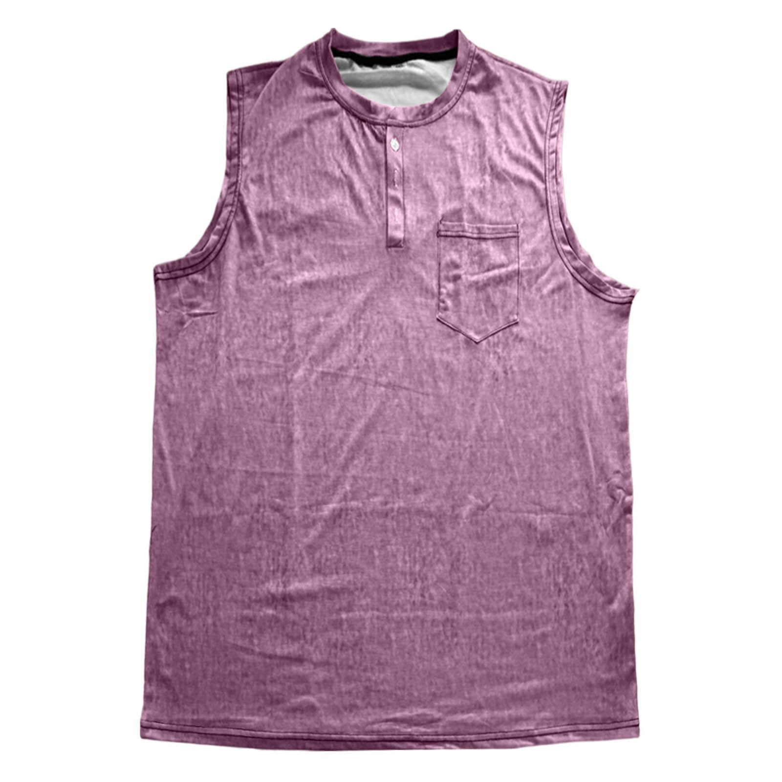 Casual Shirts for Mens Sleeveless Fashion Round Neck Solid Color Beach ...