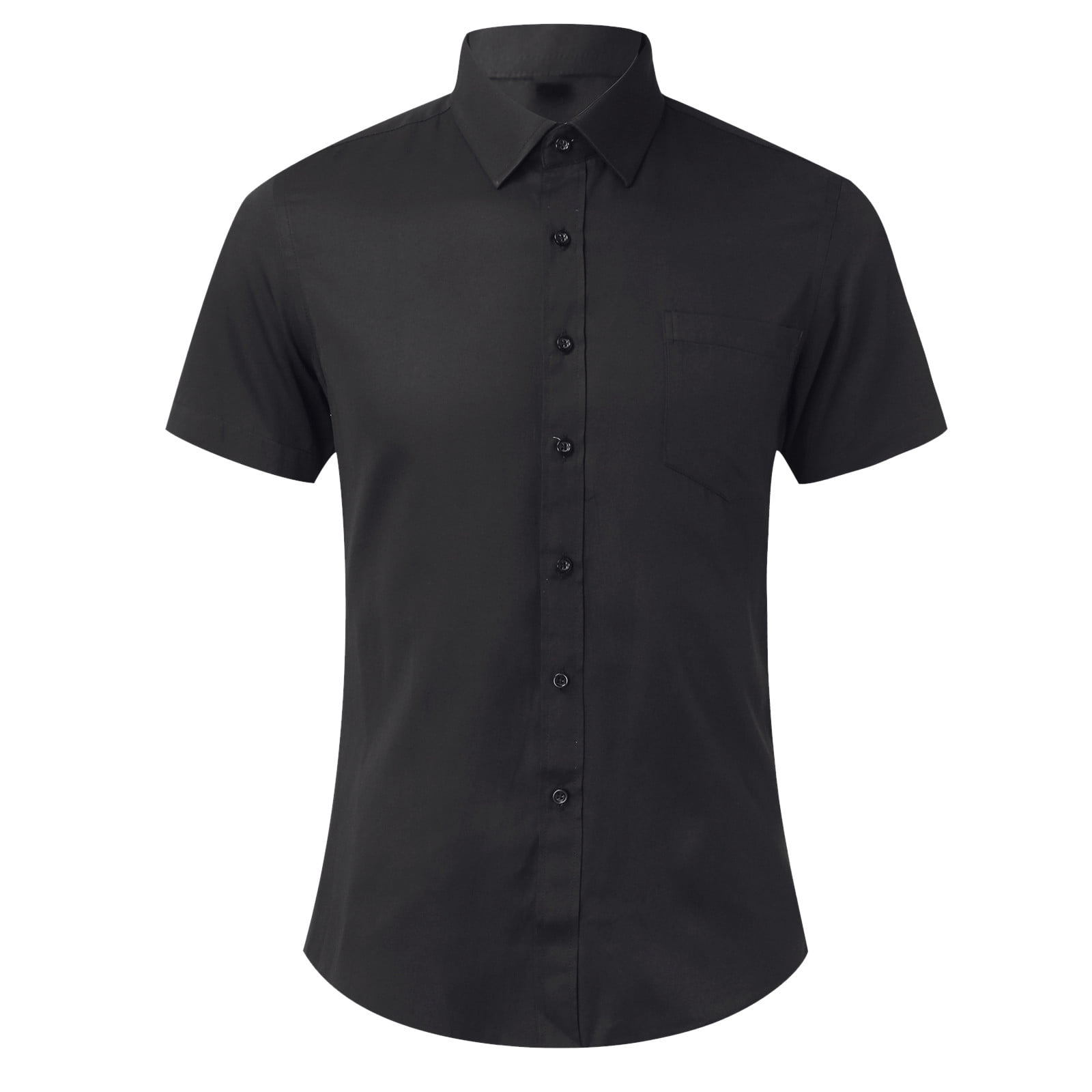 Casual Shirts for Mens Slim Solid Color Pocket Decoration Short Sleeve ...