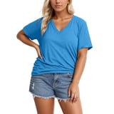 Casual Shirts for Womens Floral Print Short Sleeve V Neck Flowy Beach ...