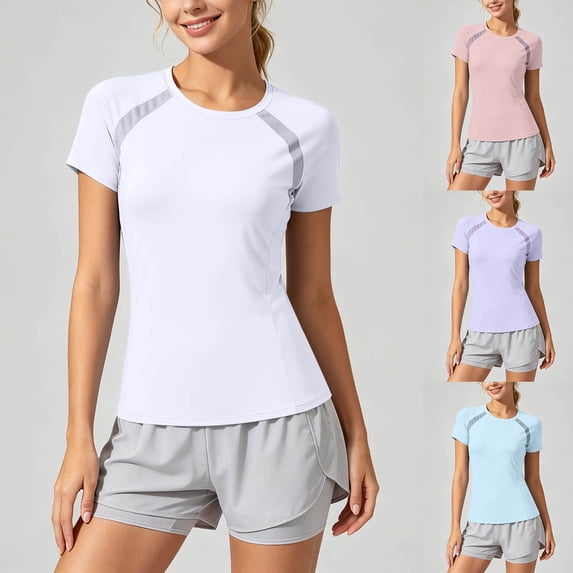 Casual Shirts for Womens Short Sleeve Breathable Athletic Running Yoga ...
