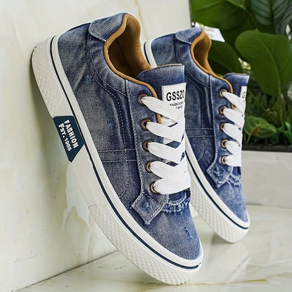 Casual Shoes, Men'S Shoes, Faux Denim Canvas Sneakers, Men'S Slip-On ...