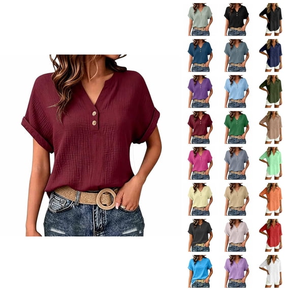 Casual Short Sleeve Blouse With Ruffled Collar And Button Detail Rolled ...