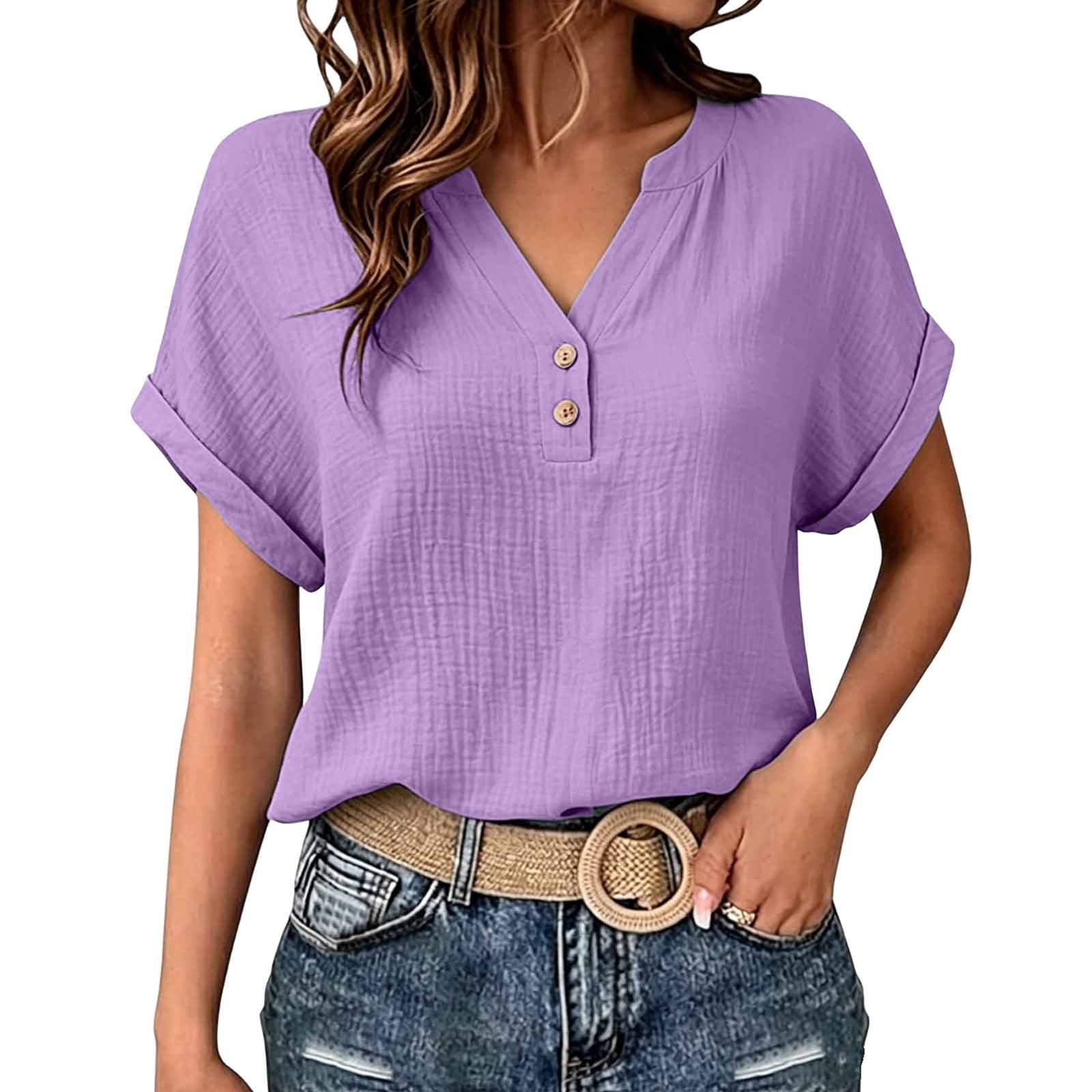 Casual Short Sleeve Blouse With Ruffled Collar Button Detail Rolled ...