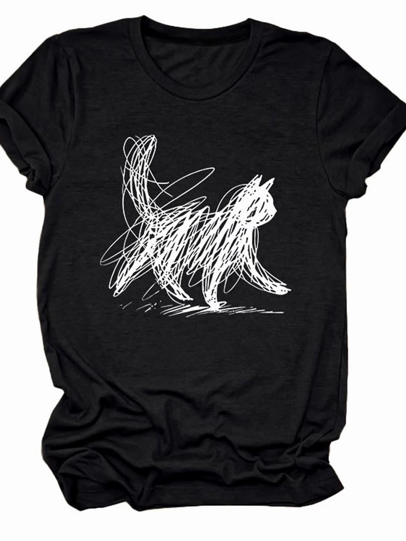 Casual Short-Sleeve Crewneck Pullover for Women Featuring a Humorous ...