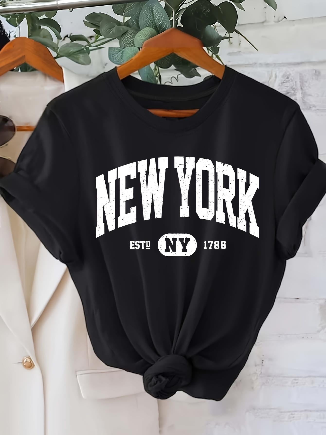 Casual Short Sleeve For Spring & Summer New York Letter Print Crew Neck ...