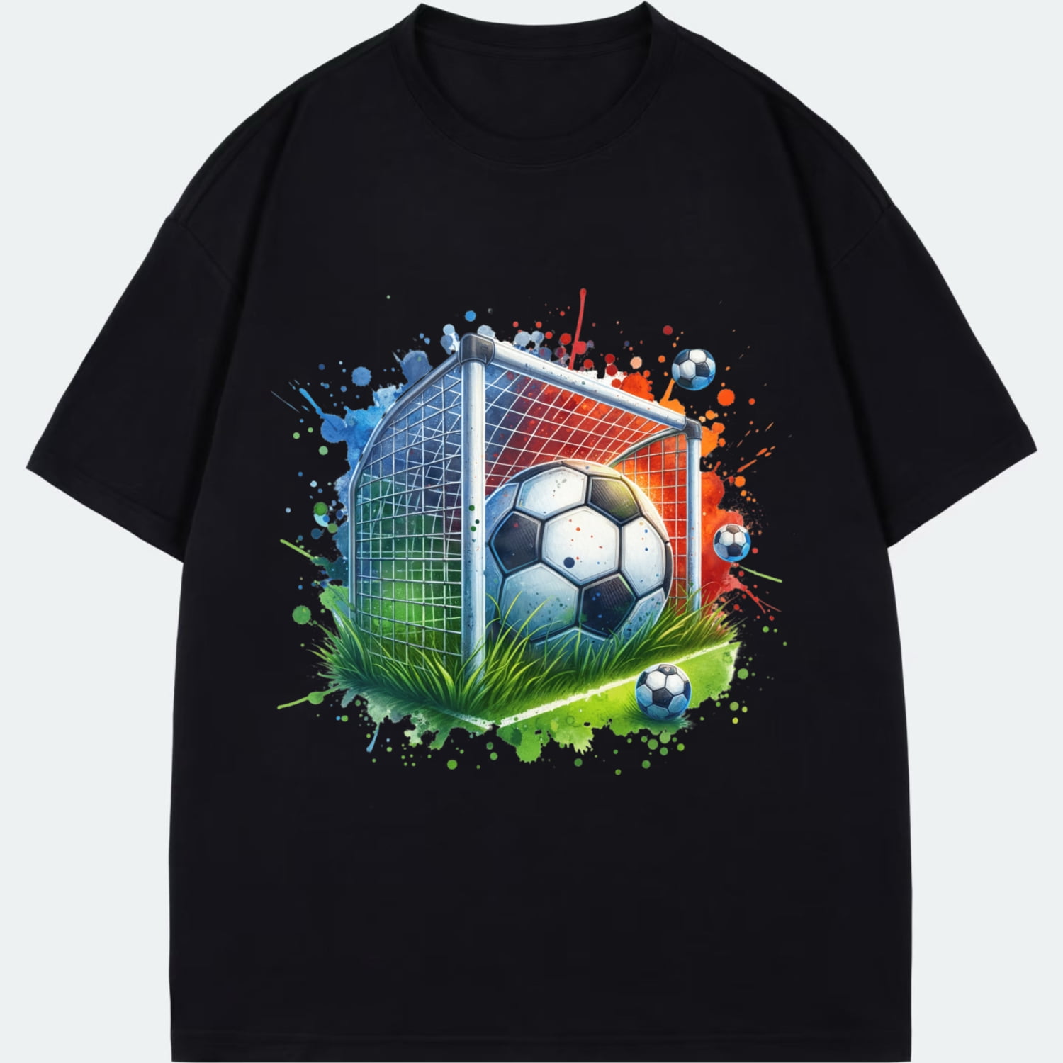 Casual Short Sleeve T-Shirt Black Soccer Goal And Ball Design For ...