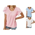 Casual Short Sleeve T Shirt With Ruffle Detail Solid Round Neck Blouse ...