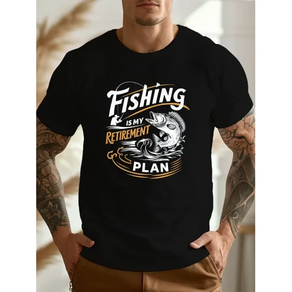 Casual Short-Sleeve T-Shirts for Plus-Size Men, Featuring Fishing ...