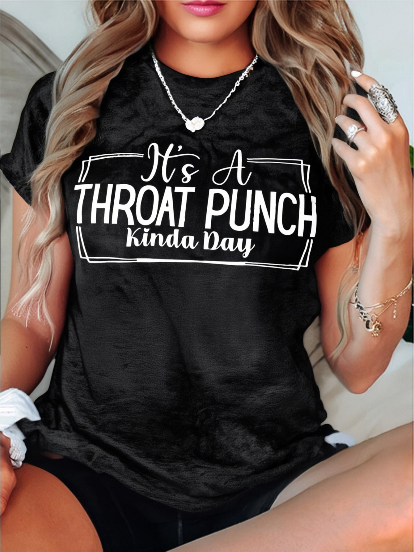 Casual Short Sleeve Throat Punch Print Crew Neck - Women's T-shirt ...