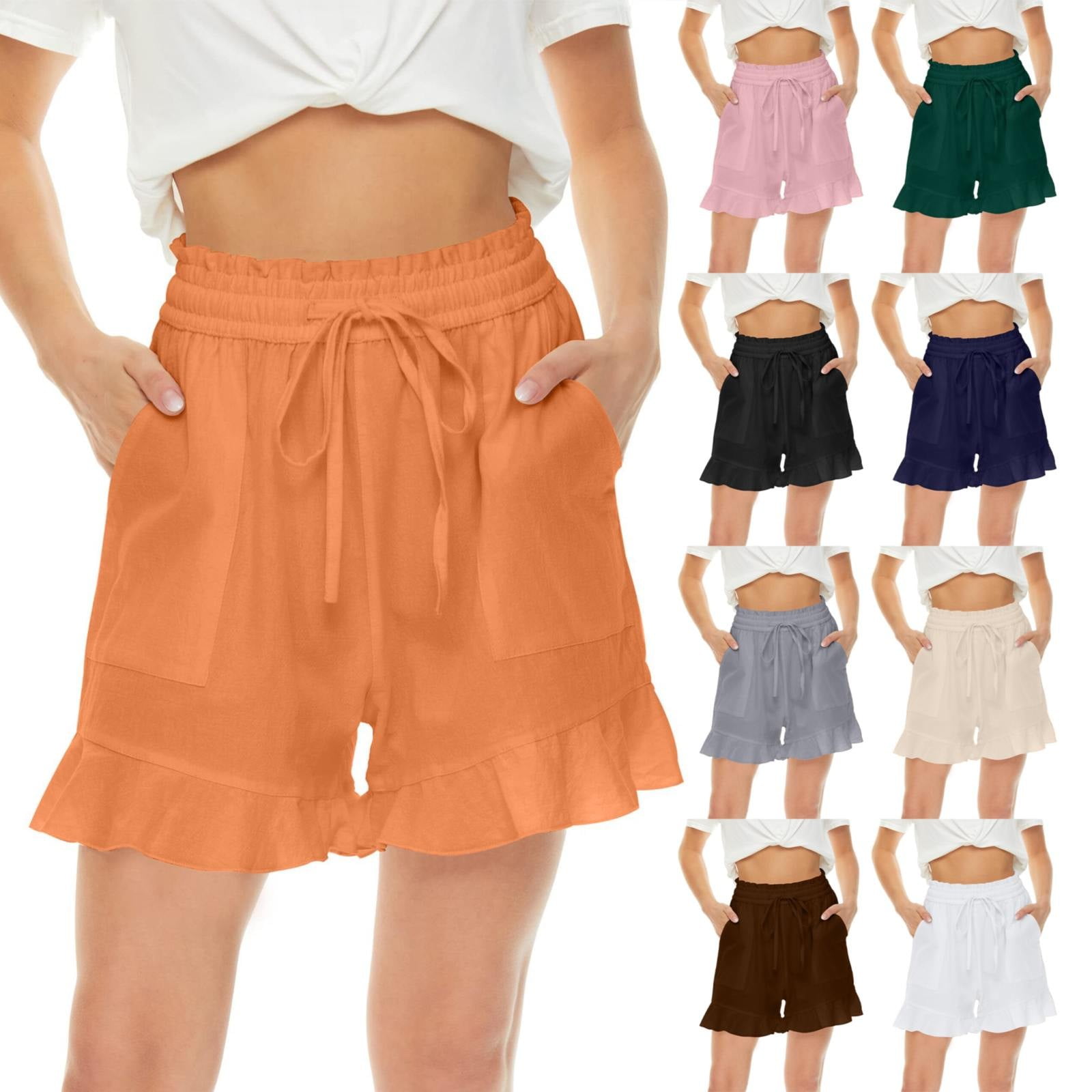 Casual Shorts Fashion Shorts High Waist Wide Leg Drawstring Ruffle Edge ...