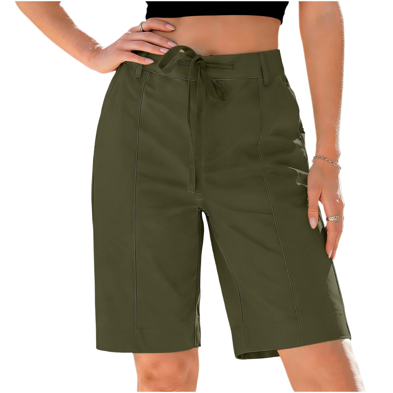 Casual Shorts For Women Drawstring Pocketed Solid Weekend Casual Clean ...