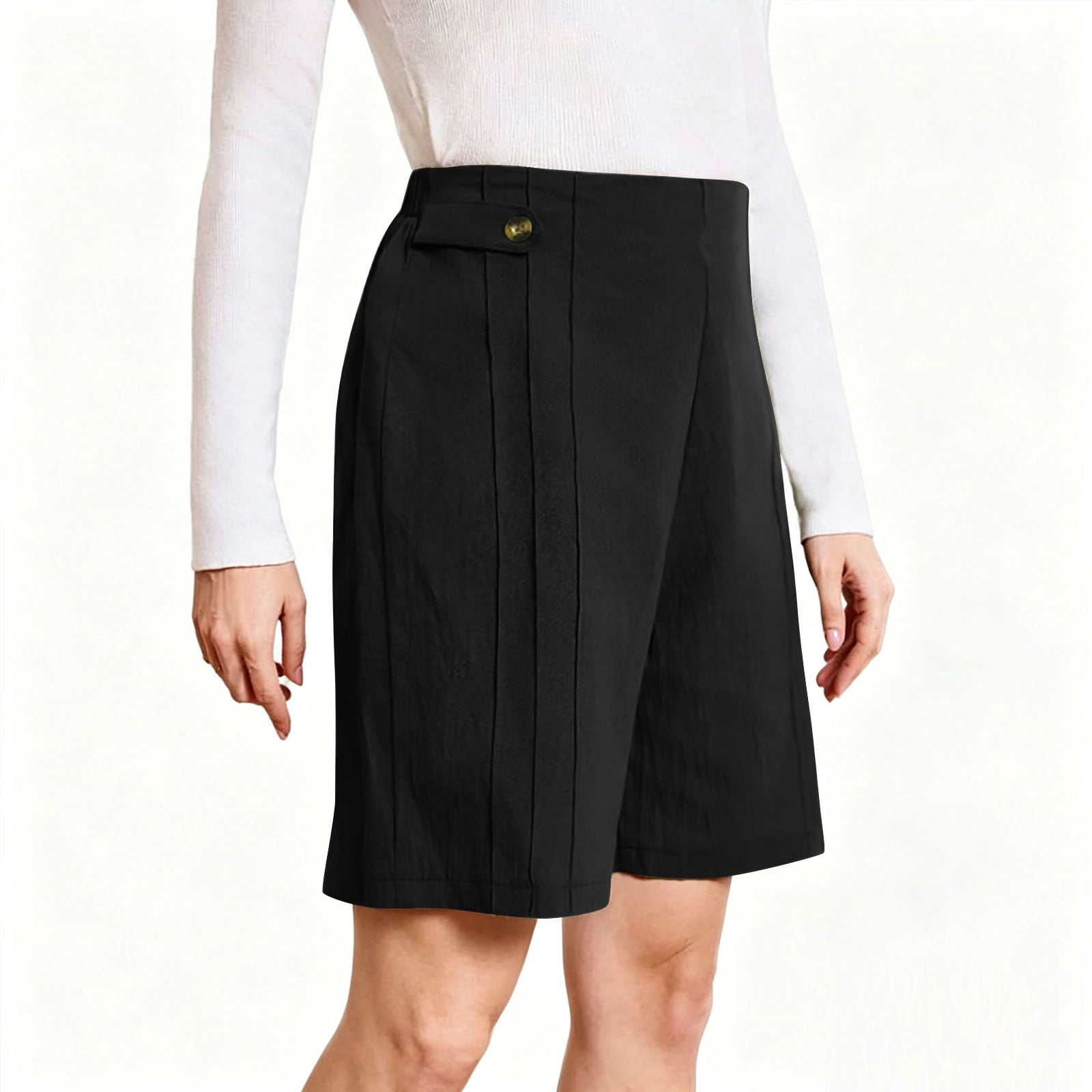 Casual Shorts For Women Pleated Solid Pull On City Walk Utility Summer ...